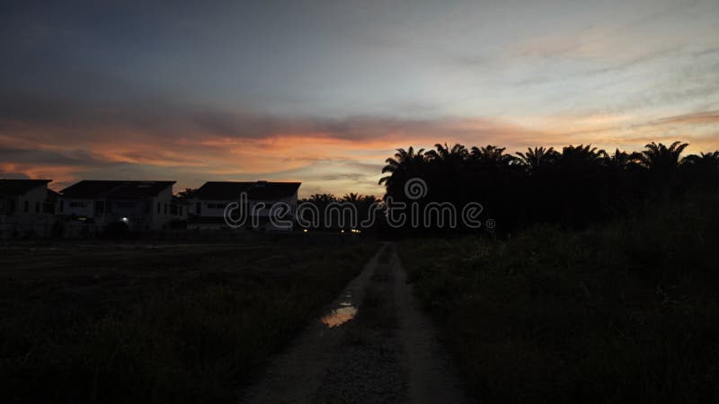 Early Dawn Sky at the Quiet Pathway into the Countryside. Stock Photo ...