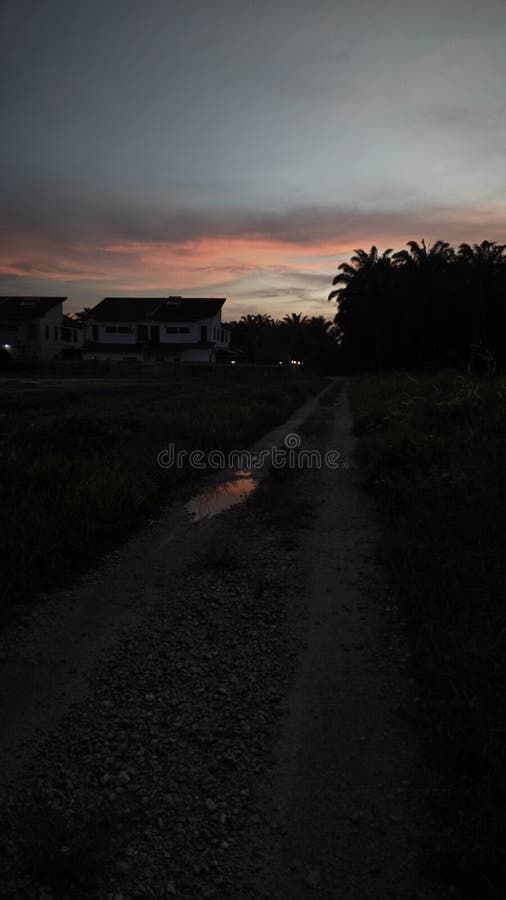 Early Dawn Sky at the Quiet Pathway into the Countryside. Stock Photo ...
