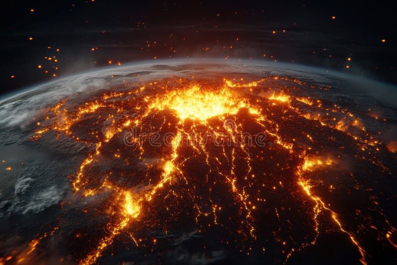 Early Earth Formation Scene with Volcanic Activity Stock Illustration ...