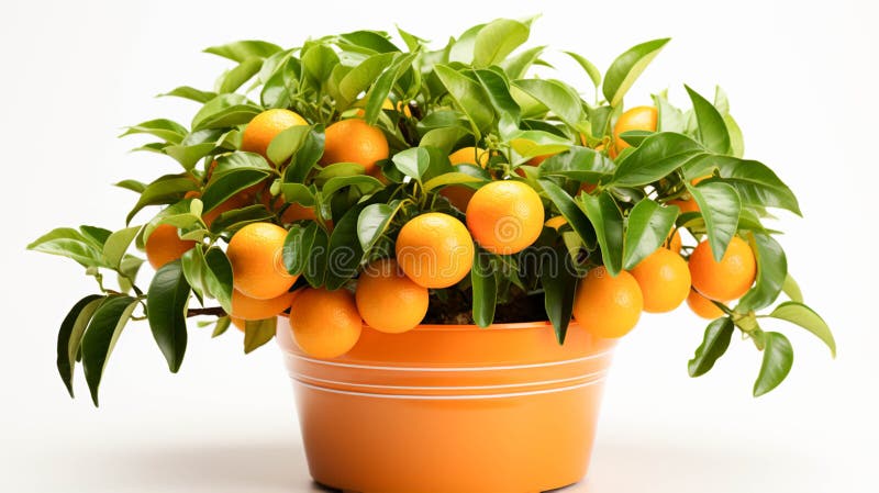 Early Harvest Orange Tree in a Pot on White Background Stock Image ...