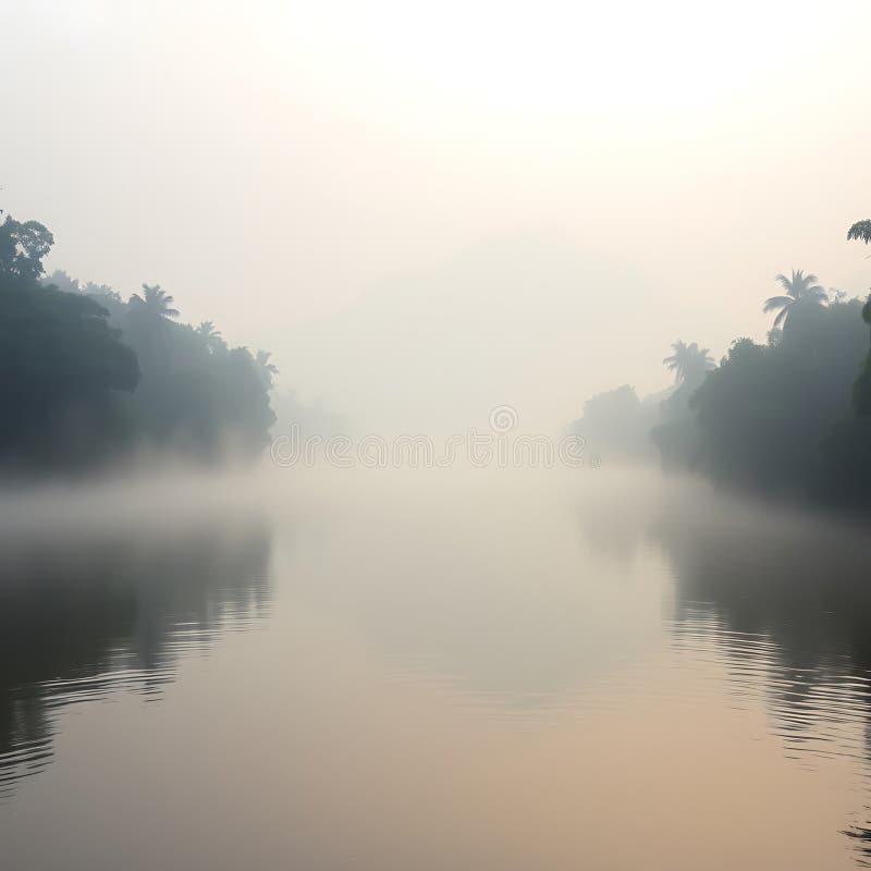 Early Light on Calm Amazon River Stock Illustration - Illustration of ...