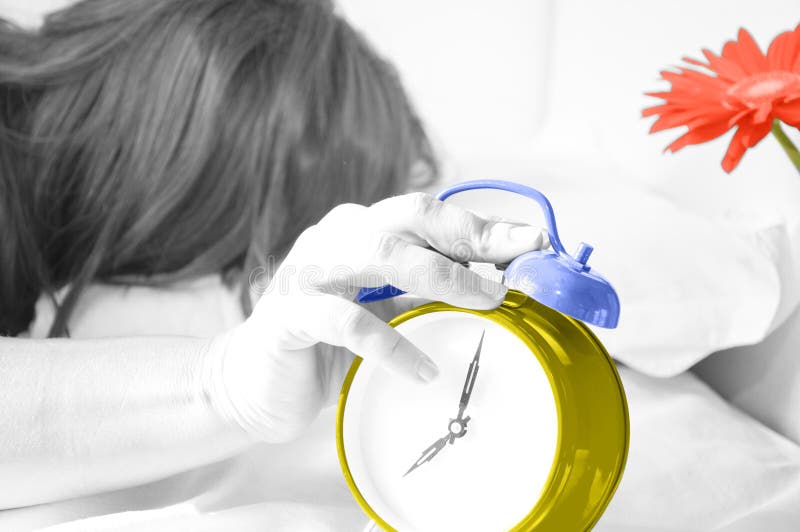 Early morning awakening stock photo. Image of girl, clock - 17380680