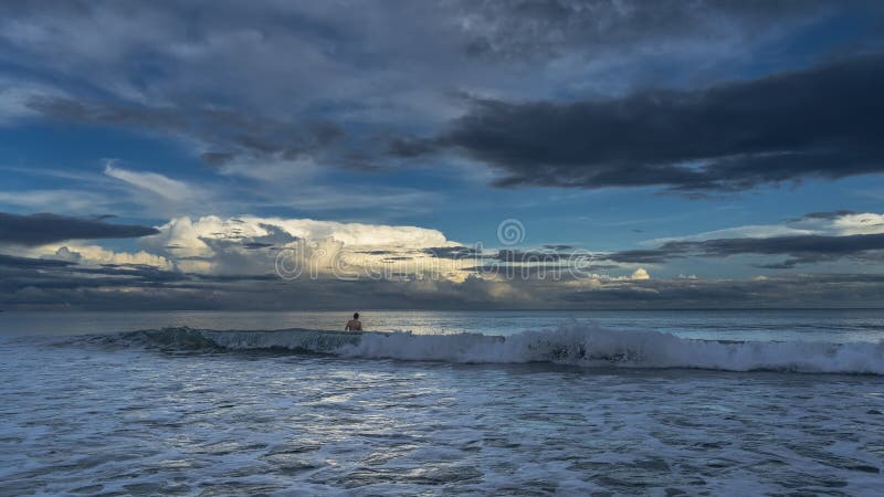 Early Morning on the Beach.the Clouds in the Blue Sky are Illuminated ...
