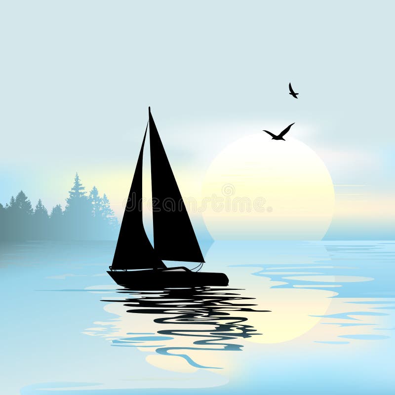 Early morning with a boat stock vector. Illustration of landscape ...