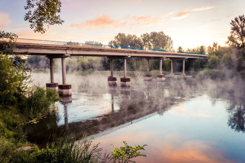 Early Morning. Bridge Over the River Stock Photo - Image of beautiful ...