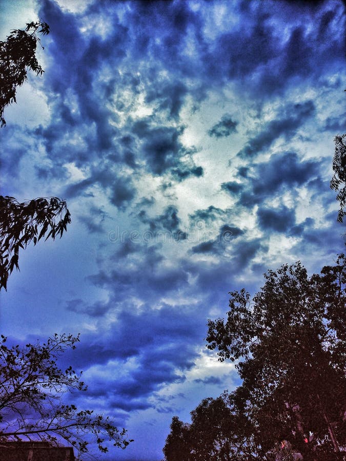 Early Morning Deep Blue Sky with Dense Cloud Stock Photo - Image of ...