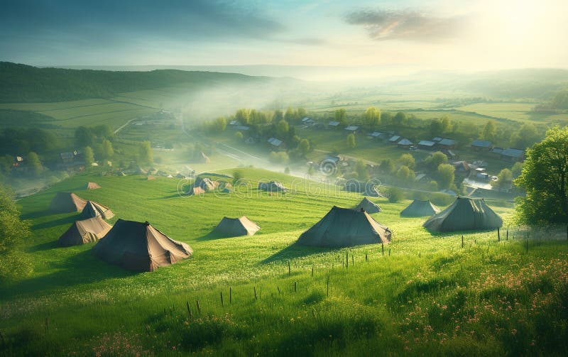Early Morning or Evening Spring, Beautiful Small Villages, Patchwork ... Early Morning or Evening Spring, Beautiful Small Villages, Patchwork ...