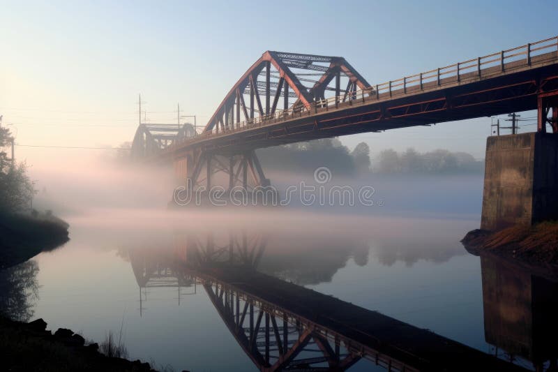Early Morning Fog Over Partially Built Bridge Stock Image - Image of ...