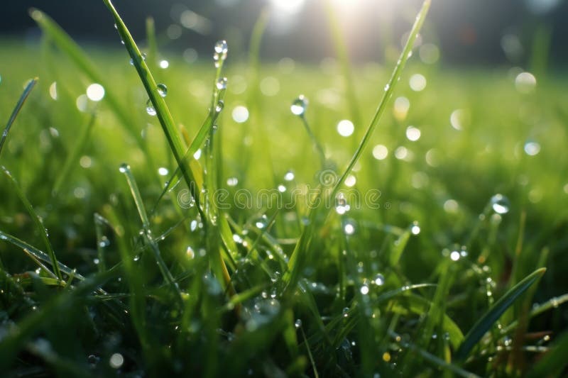 An Early Morning the Glistening Dew on Grass and Leaves Stock Image ...