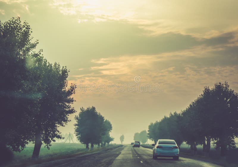 Early in the Morning Journey by Car. Stock Photo - Image of horizon ...