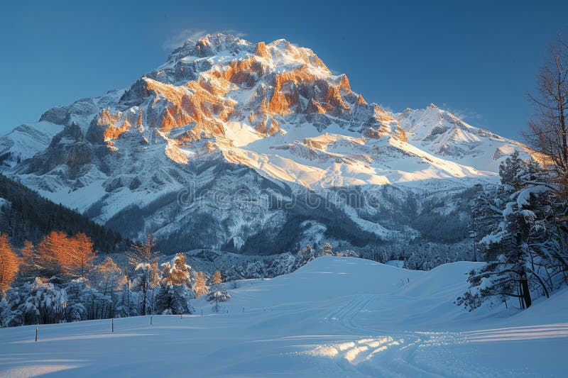 Early Morning Light Casting Shadows on Snow-capped Mountains, Clear ...