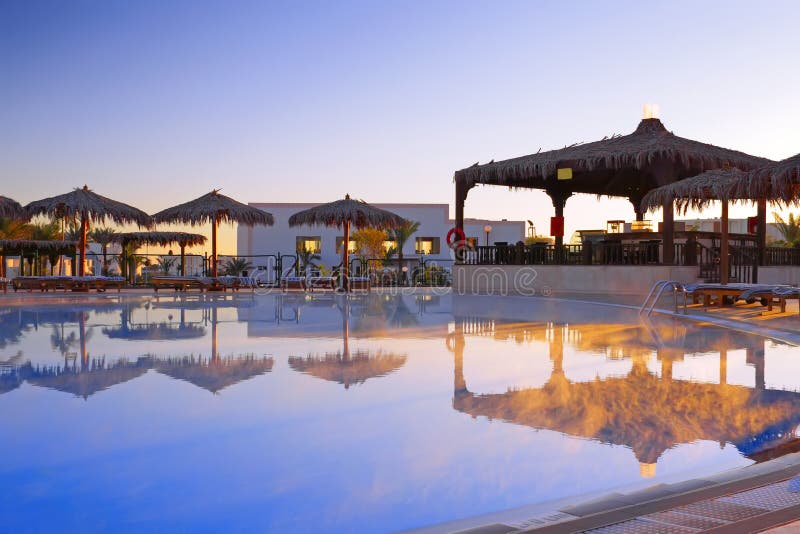 Early Morning Near the Pool. Stock Image - Image of rest, recreation ...