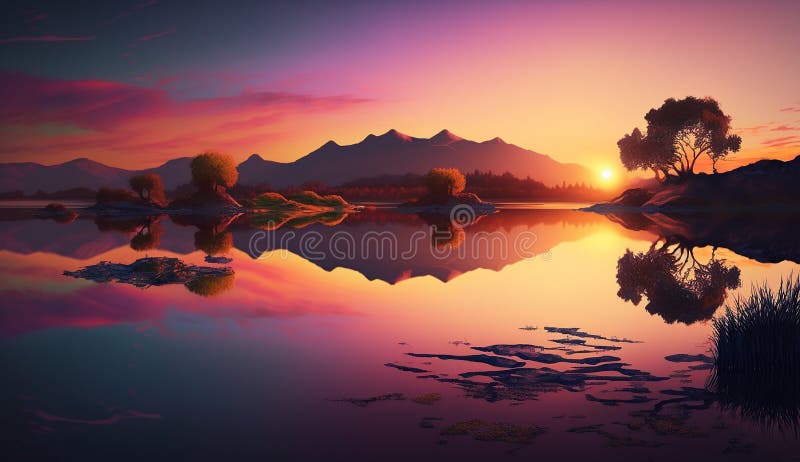 Early Morning Reflections a Gorgeous Sunrise Scene. Generative AI Stock ...
