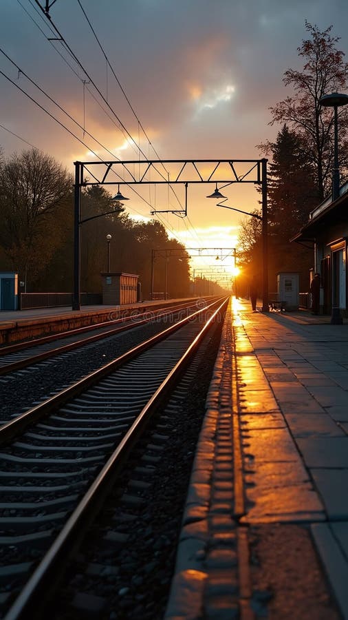 An Early Morning Scene at a Quiet Railway Station, with the Soft Light ...