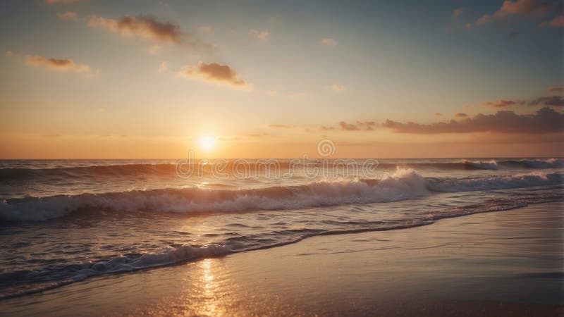 The Early Morning Sun Rising Over the Ocean with Soft Waves Lapping at ...