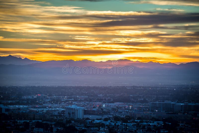 Early Morning Sunrise Over Valley of Fire and Las Vegas Stock Image ...