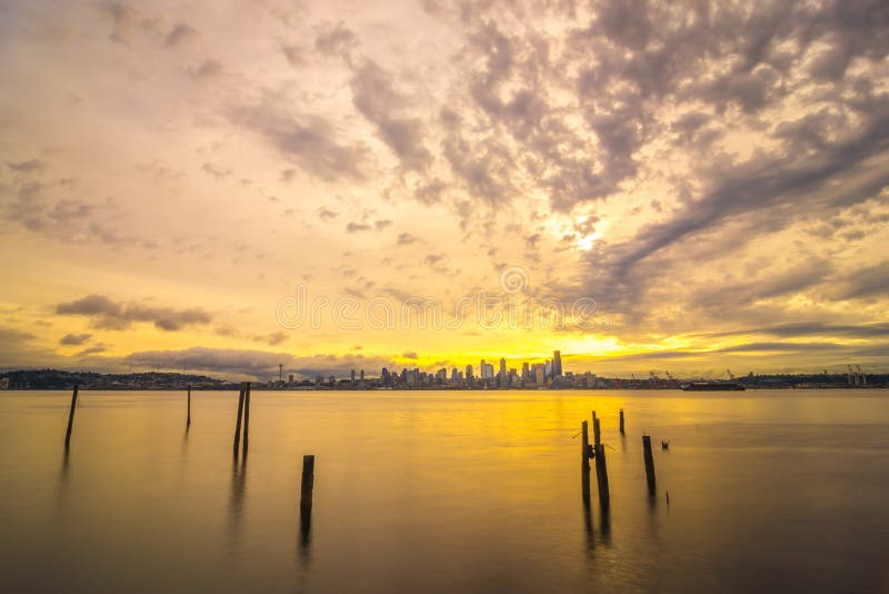 Early Morning Sunrise in Seattle Washington Stock Photo - Image of calm ...