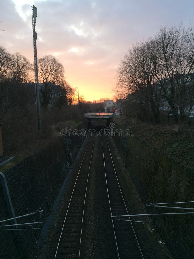 Early morning train tracks stock photo. Image of train - 52022926
