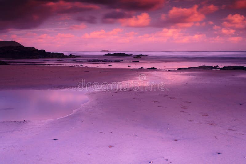 Early Morning View of the Beach at Polzeath Stock Image - Image of ...
