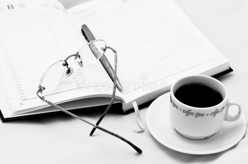Early morning work (B/W) stock photo. Image of office, caffeine - 368700