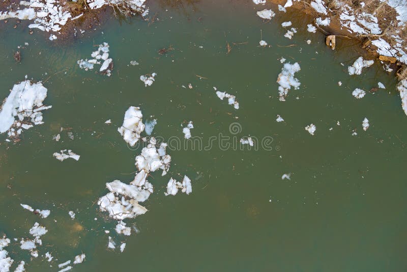 Early Spring Breaking Ice Float Down the Stream Small Breaking on the ...