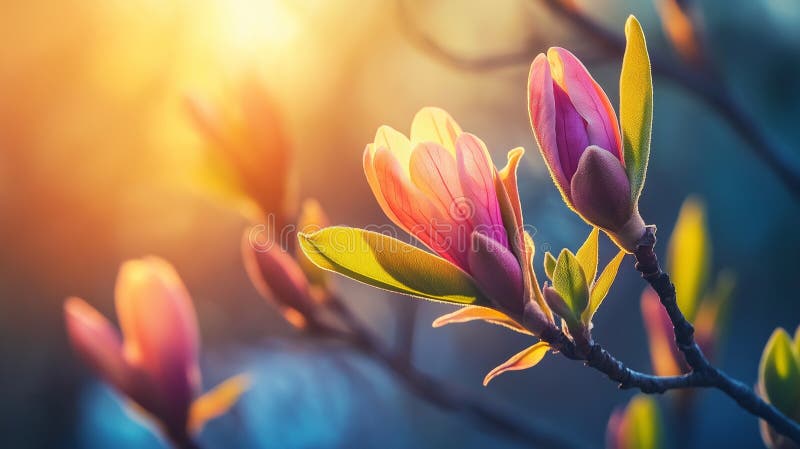 Early Spring Buds: Nature Waking Up with Delicate Flower Buds Beginning ...