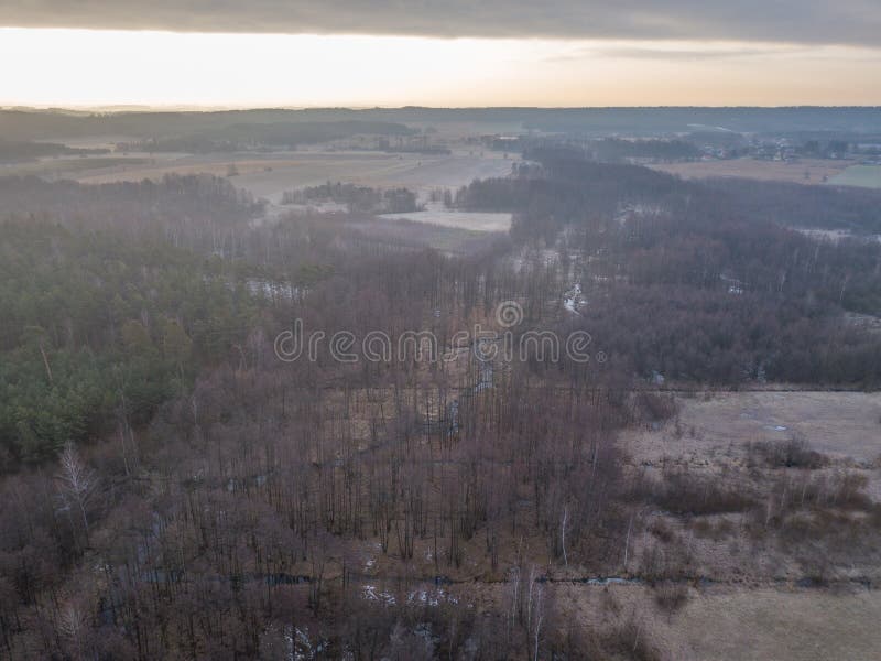 Early Spring Drone Landscape. European Forest and Fields Stock Image ...