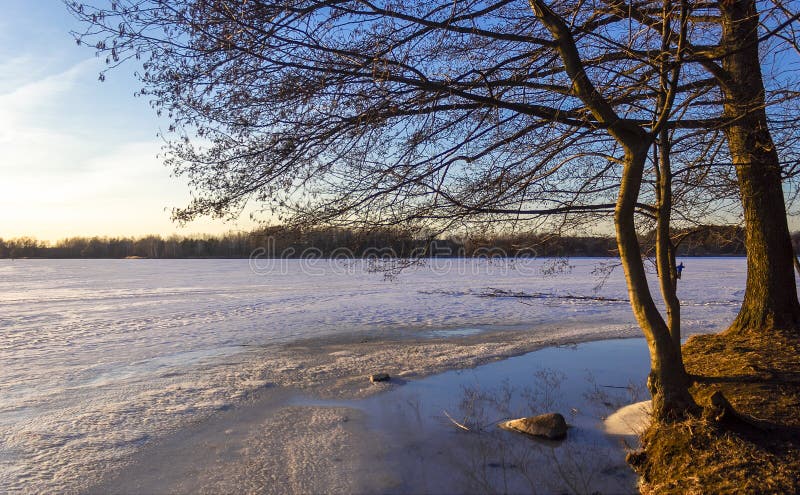 Early Spring on a Frozen Lake. Reflection of Sky Stock Image - Image of ...