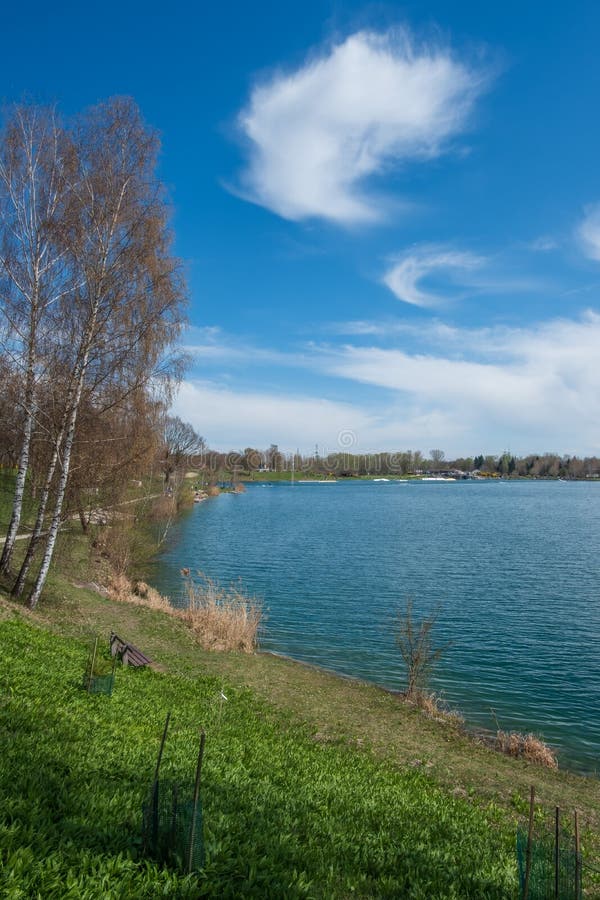 Early spring on lake ausee stock image. Image of summer - 216390615