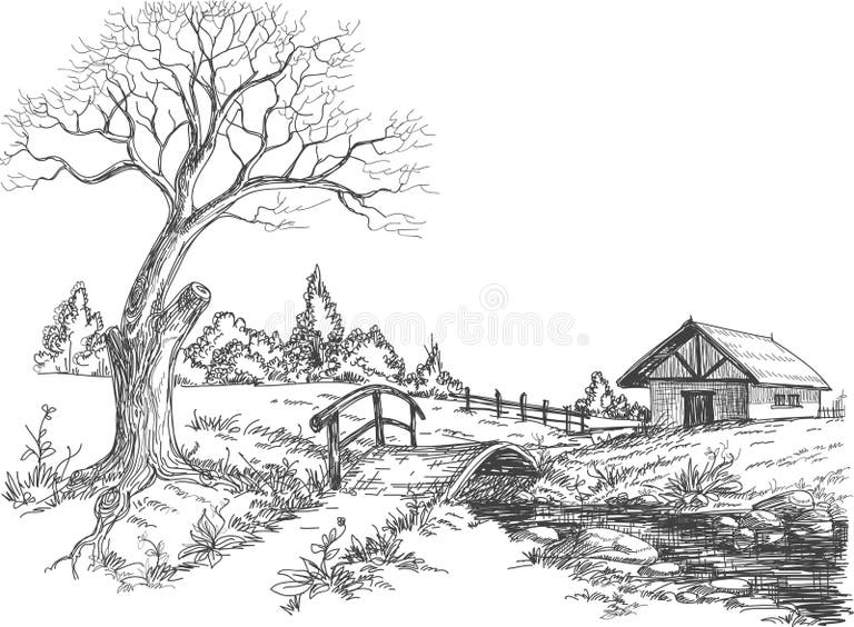 Early spring landscape stock vector. Illustration of retro - 18429860