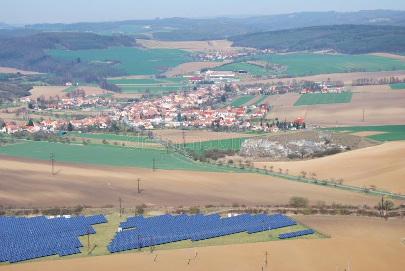 Early Spring Landscape with Brown Fields and Solar Power Plant Stock ...