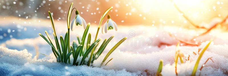 An Early Spring Panorama of Snowdrop Flowers & X28;Galanthus Nivalis ...