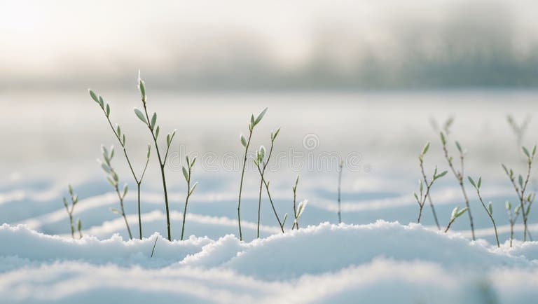 Early Spring Scene Featuring Shoots Pushing through White Snow. Stock ...