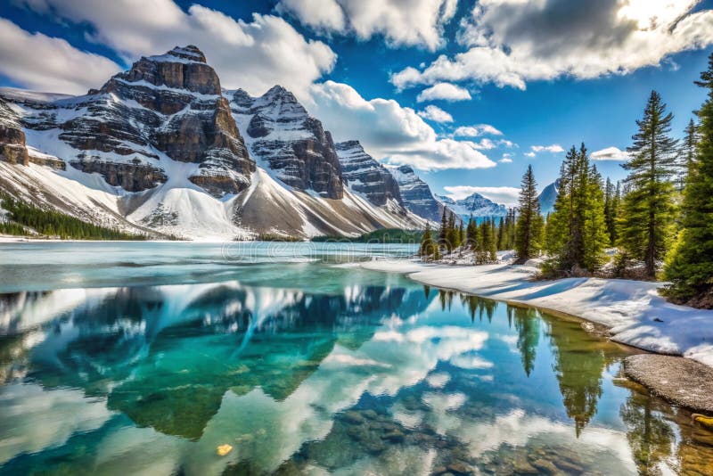 Early Summer View of Bow Lake in the Canadian Rockies Stock ...