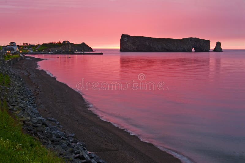 Early Sunrise at Perce Rock in Gaspe Stock Image - Image of summer ...