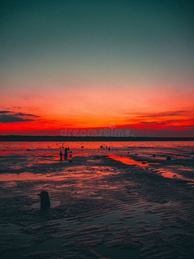 Early sunset on a coast stock photo. Image of sunrise - 261336982