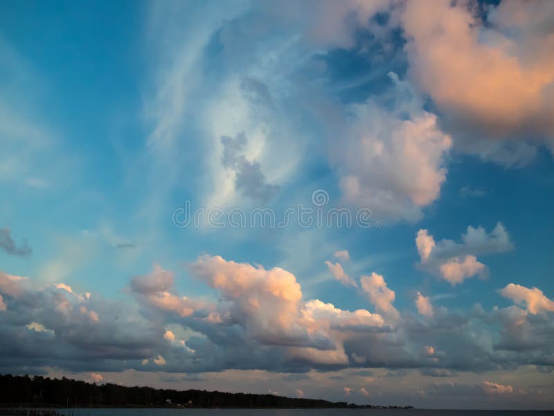 Early Sunset Sky over Currituck Sound, NC, Blue sky with pastel sunset ...