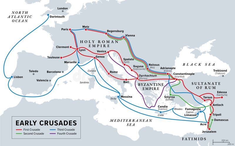 Early Crusades, Gray History Map of the First Crusades To Holy Land ...