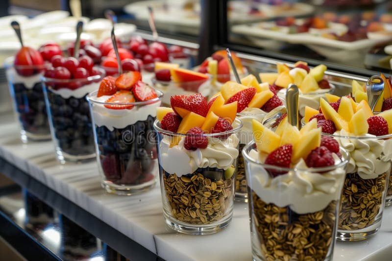 Earlymorning Coffee Buffet with Fresh Fruit and Yogurt Parfaits Stock ...