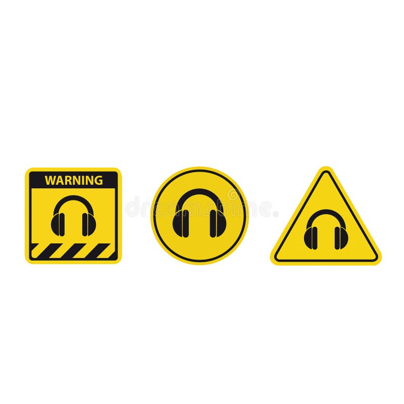 Earmuff for Hearing Safety Protection Warning Signs on a White ...