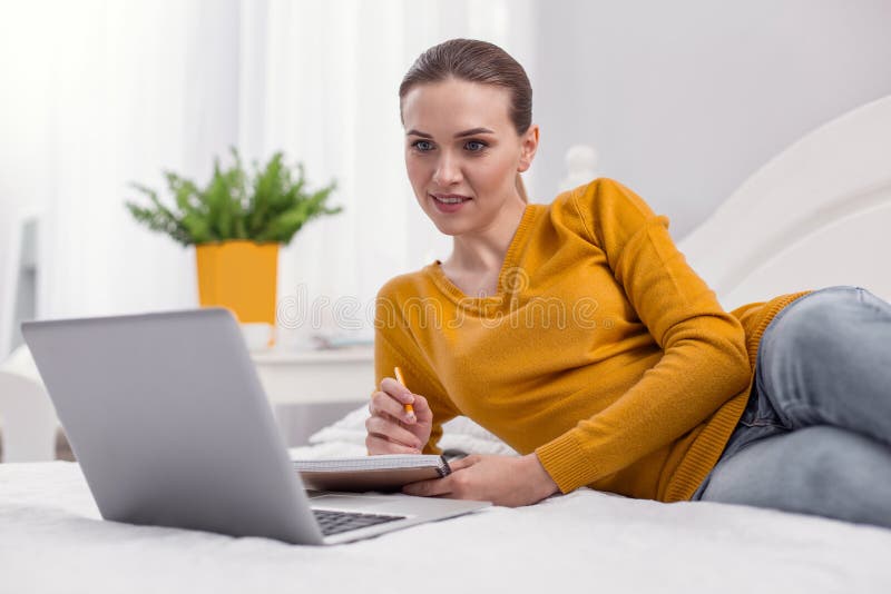 Earnest Female Freelancer Working at Home Stock Image - Image of ...