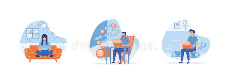 Earning Money from Couch at Home, Man Working with Computer Making ...