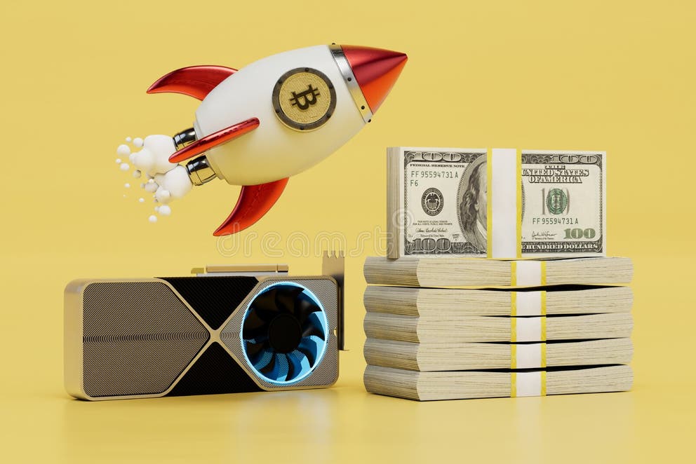 Earnings on Cryptocurrency Mining on Video Cards. a Rocket with Bitcoin ...