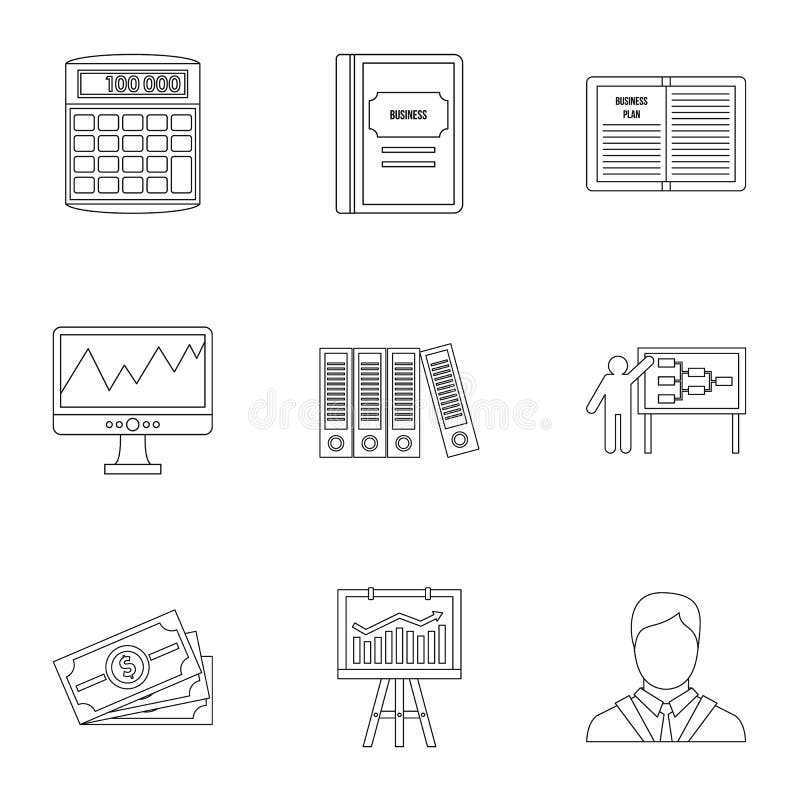 Earnings Icons Set, Outline Style Stock Vector - Illustration of ...
