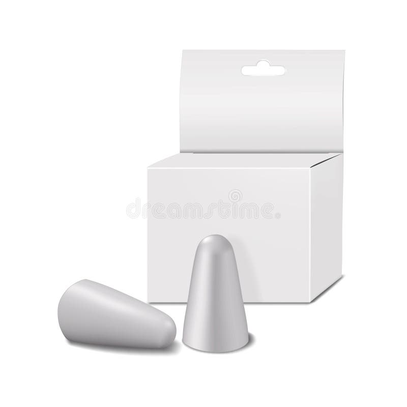 Earplugs with White Blank Carton Packaging Box. Realistic 3d Vector ...