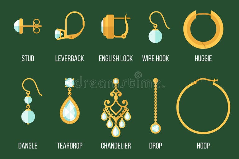 Earring types stock vector. Illustration of wire, collection - 79806897