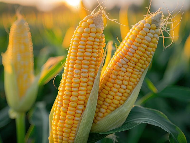 Ears of Corn on Corn Field Against the Sunset Sky Stock Photo - Image ...