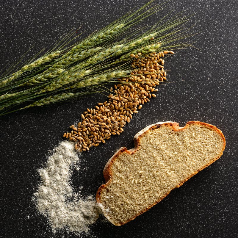 Ears of Corn, Grain and Flour Rye Lie on Tile Stock Photo - Image of ...