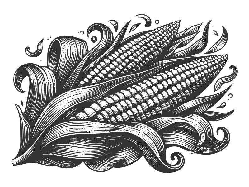 Ears of Corn Husks Engraving Vector Illustration Stock Vector ...
