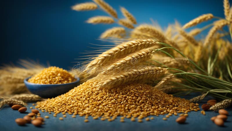 Ears of Wheat on a Blue Background. Harvest Concept Stock Illustration ...